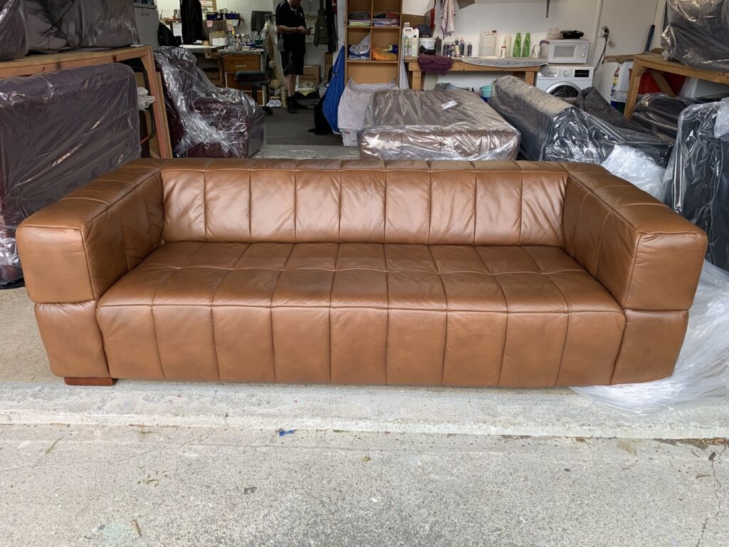 Faded brown leather couch restored - Leather Repair, Care, Restoration ...